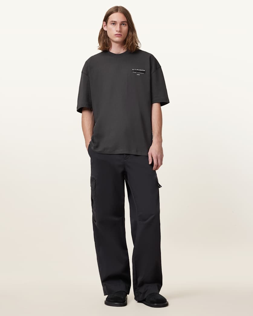 Redact Oversized Embroidered Logo T-Shirt Washed Black | ALLSAINTS US